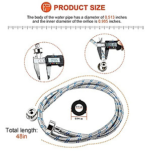 Beaquicy Washer Stainless Steel Hoses with 90 Degree Elbow - 4 Ft Long Red and Blue (2 Pack) Burst Proof - Hot and Cold Striped Water Supply Lines for Washing Machine - 10YEAR WARRANTY