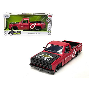 1985 Chevy C10 Pickup Truck Matt Red with Black Hood Chevy Performance Just Trucks Series 1/24 Diecast Model Car by Jada 34315