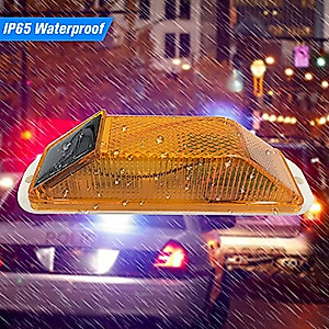 RISOON Solar Strobe Warning Light: Sensitive LED Warning Lamp High Bright Waterproof IP65 Light Control Flashing Beacon Barricade Construction Safety Traffic Light for Driveways Dock (Yellow)