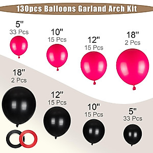 130pcs Black And Hot Pink Balloon Garland Arch Kit, 18" 12" 10" 5" Latex Balloon Set for Baby Shower Birthday Wedding Bachelor Party Decorations Supplies
