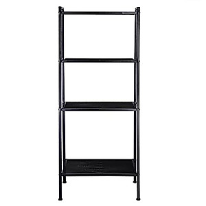 XIAOSENLIN 5-Shelf Modern Bookcase, Freestanding Ladder Bookshelf with Industrial Metal Frame for Living Room Bedroom Home Office (Black-4 Tier)