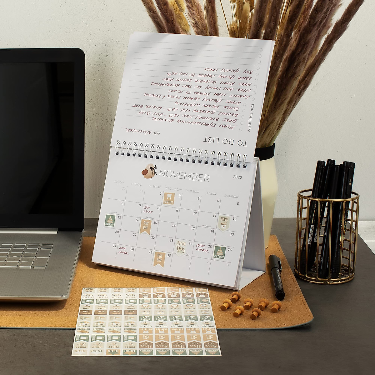 Aesthetic Small Desk Calendar 2023 with Stickers - Runs until June 2024 - Beautiful 6" x 8" Flip Desktop Calendar for Easy and Effective Organizing