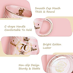 70th Birthday Gifts for Women - Aged to Perfection Coffee Mug - Unique Birthday Present for Grandma Mum Wife Girl Friend Sister - Pink Marble Mug for Coffee Lovers 14Oz Tea Cup Gift Boxed