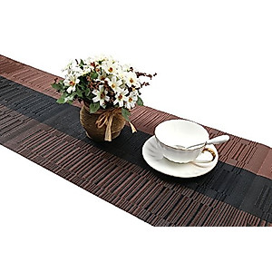 SHACOS Table Runners Woven Vinyl Table Mats 12x54 inch for Kitchen Dining Table Non Slip Washable, Ombre Coffee Black