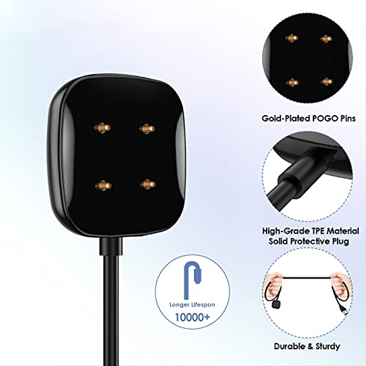 KIMILAR (2 Pack) Charger Compatible with Fitbit Sense/Fitbit Sense 2, Fitbit Versa 3 / Fitbit Versa 4, Replacement Charging Charger Cable Compatible with Fitbit Versa 4 / Fitbit Sense 2 Smartwatch
