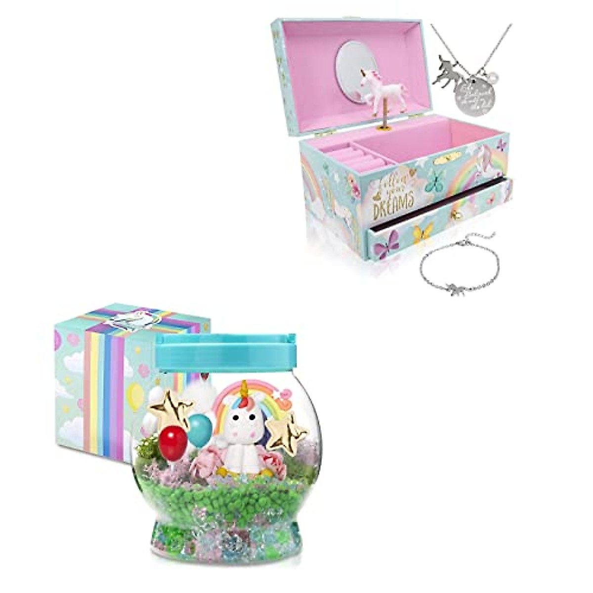 Unicorn Jewelry Box for Girls and DIY Light Up Unicorn Terrarium Kit for Kids