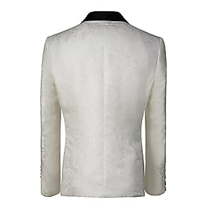 Mens Floral Tux Dress Suit Jacket Formal Print Shawl Lapel 1 Button Slim Fit Blazer Dinner Wedding Prom Sport Coat White 3XL