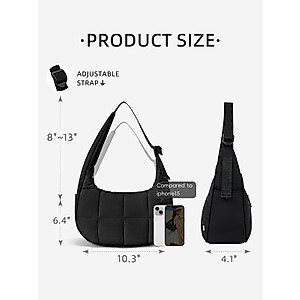 WESTBRONCO Small Puffer Crescent Shoulder Bag for Women, Nylon Quilted Shoulder Purses, Puffy Handbags with Adjustable Strap