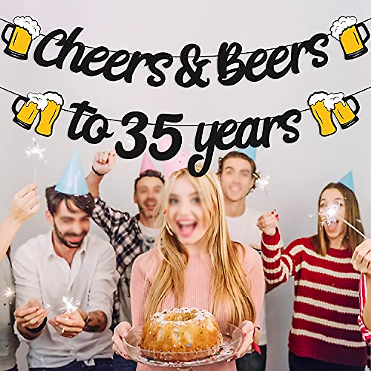 35th Birthday Decorations Cheers to 35 Years 35s Birthday Banner for Men Women 35th Birthday Black Glitter Backdrop Wedding Anniversary Party Supplies Decorations Pre Strung