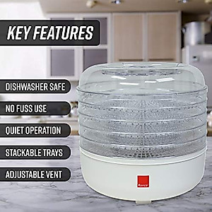 Ronco for Beef, Turkey, Chicken, Fish Jerky, Fruits, Vegetables 5-Tray Dehydrator, Food Preserver Quiet & Easy Operation, Classic White