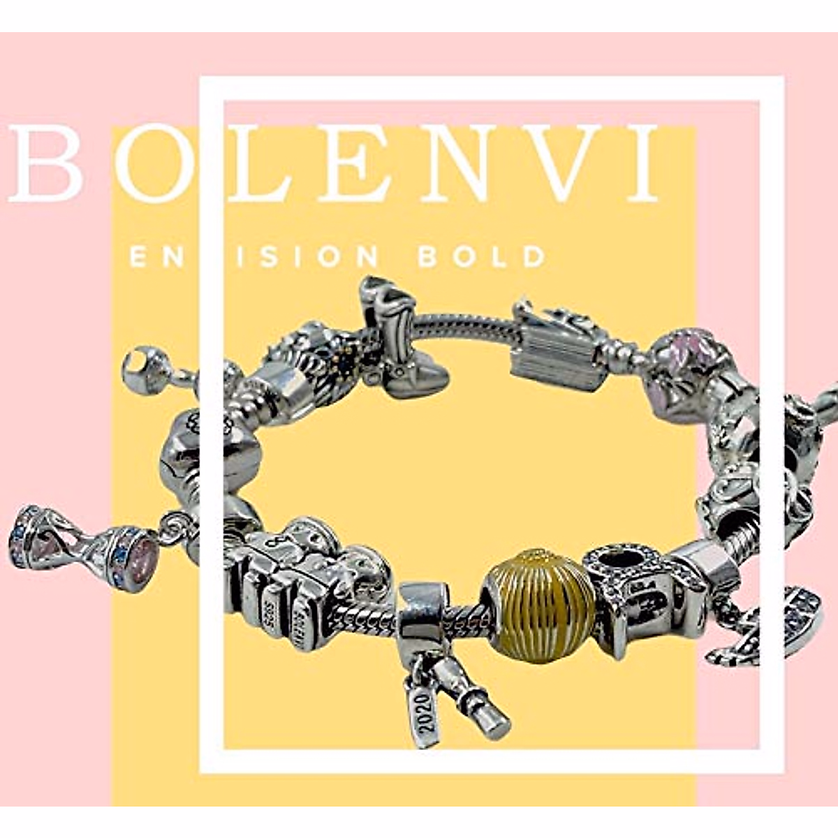 Bolenvi Wooden Violin Musical Instrument 925 Sterling Silver Charm Bead Pendant for Pandora & Similar Charm Bracelets or Necklaces