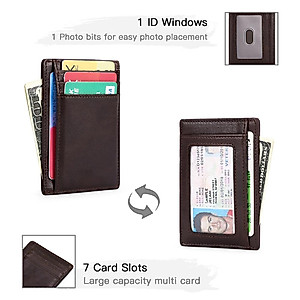 XIMI Men'S And Women'S Minimalist Ultra-Thin Wallets Rfid Front Pocket Leather Card Holder Wallet Fashion Bank Card Coin Purse Case With Id Window Simple Credit Card Holder (Khaki)