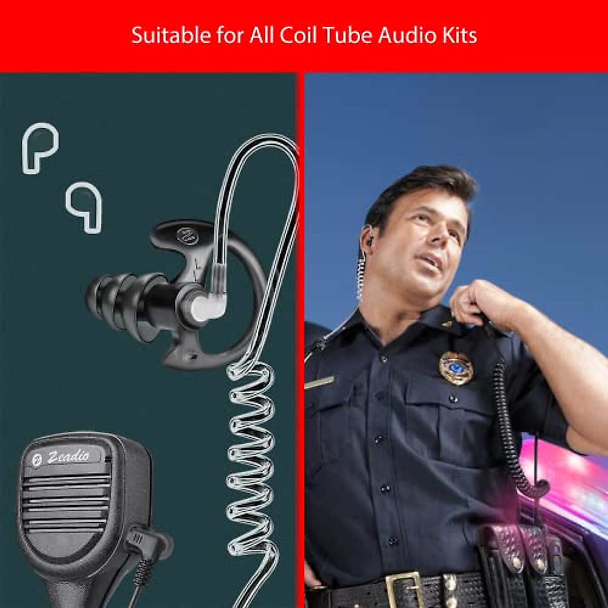 Zeadio Noise Filtered Silicone Earplug, Comfortable Molded Hearing Protection Earpiece, Noise Defender Triple Flanged Earbud for Shooting, Concert, Two-Way Radio Audio Coil Tube - Black,Medium, 2 Pair