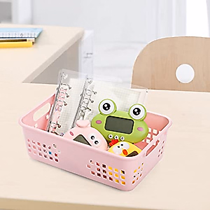 Jucoan 10 Pack Plastic Storage Basket, 10.5 x 7 x 3.5 Inch Colorful Plastic Classroom Storage Organizer Tray Bin with Handles for Drawer, Closet, Bathroom Kitchen, 5 Colors