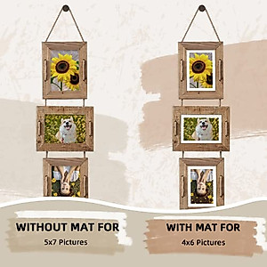 ABSWHLM 5x7 Picture Frames Rustic Solid Wood Hanging Picture Frames 4 Opening Photo Frame Display 4"x6" Pictures with Mat or 5"x7" Without Mat, Weathered Brown