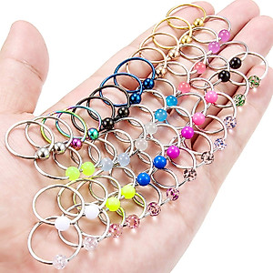 Ftovosyo 48PCS 16G Surgical Steel Nipple Rings Hoop Captive Bead Ring Nipplerings Piercing Jewelry for Women Men 16MM Silver-Tone Rose Gold Black Glow in The Dark