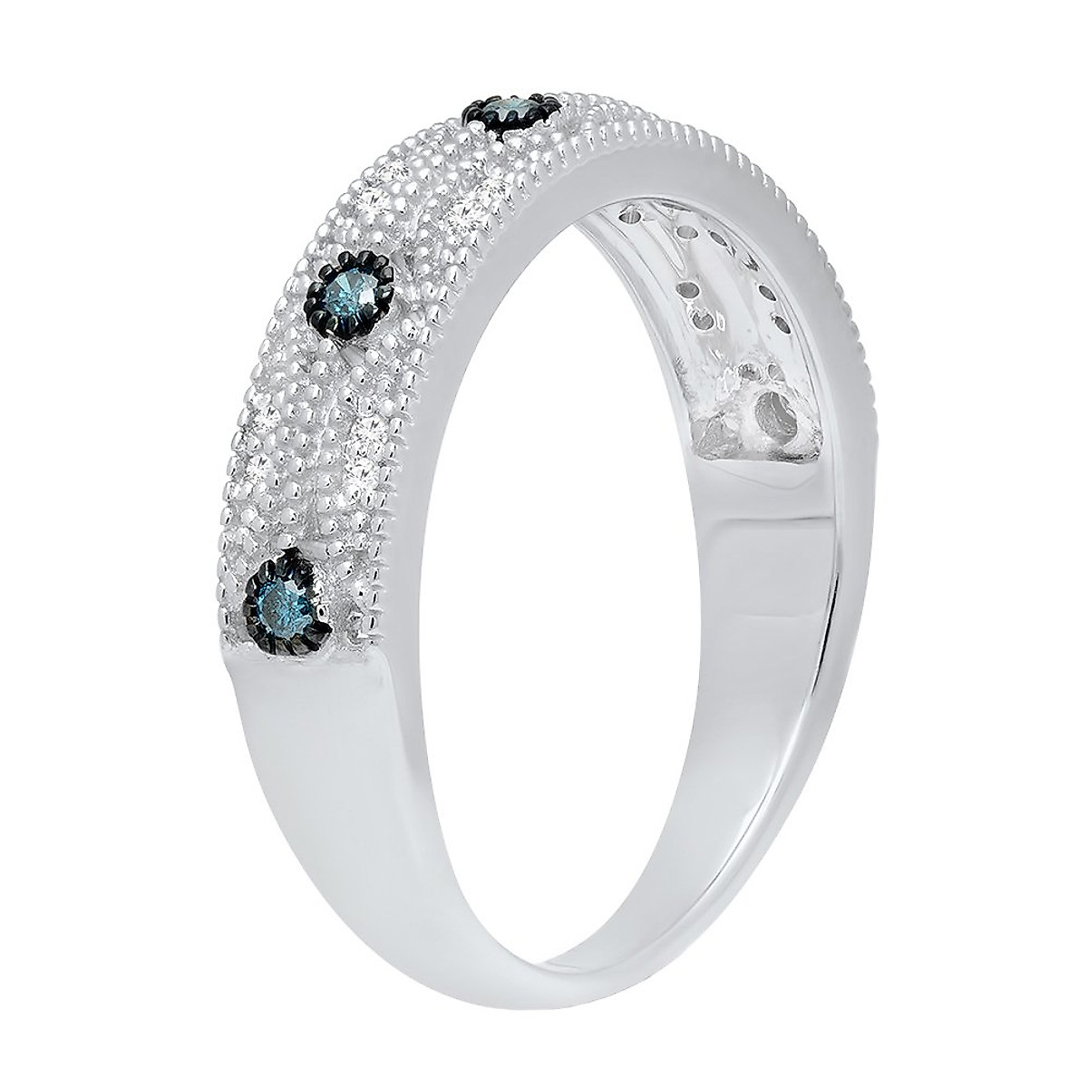 Dazzlingrock Collection 0.15 Carat (ctw) Sterling Silver Round Blue & White Diamond Ladies Vintage Wedding Band, Size 4