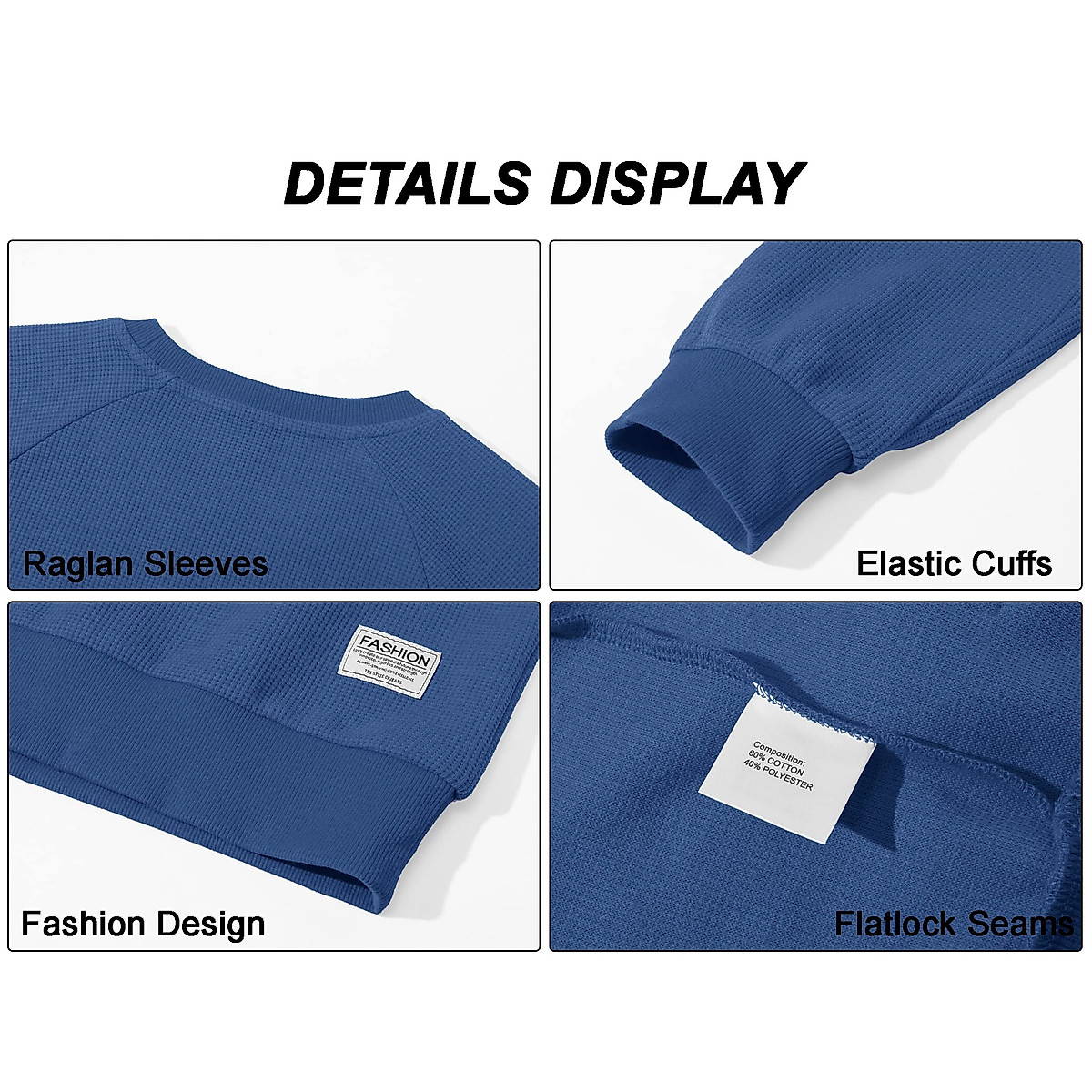 MAGCOMSEN Men's Light Spring Pullover Casual Crewneck Sweatshirts Lightweight Long Sleeve Shirt Blue Grey,L