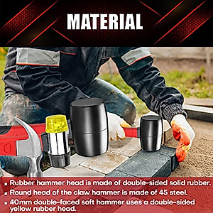 YIYITOOLS 3 Pcs Hammer Set,16oz Rubber Mallet,16oz Claw Hammer and 40mm Double Faced Soft Hammer With Shock Reduction Grip Fit for Indoor and Outdoor Furniture Decoration