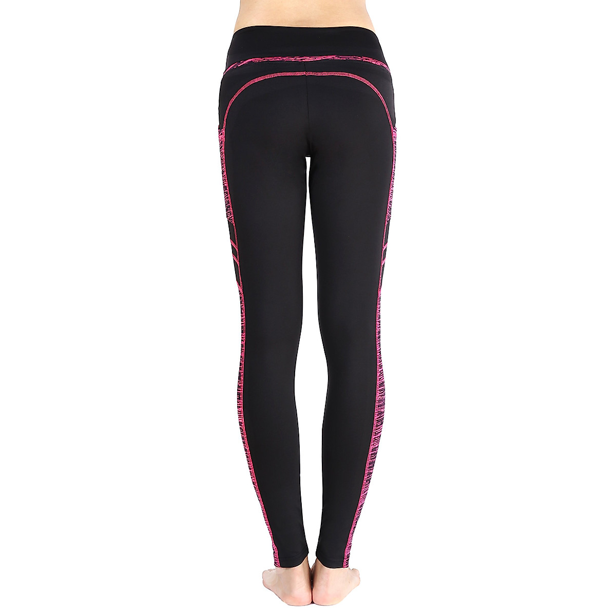 Flatik Women's Activewear Workout Yoga Pants Exercise Running Leggings with Side Pocket (Large, 0308Black/Black White)