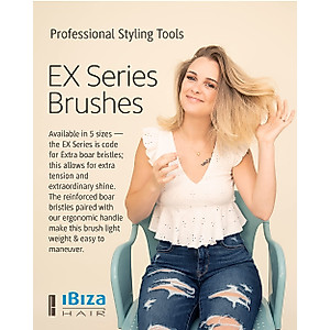 Ibiza Hair Round Boar Bristle Brush (EX5-80mm) | Lightweight with Reinforced Bristles & Cork Handle | Ideal for Loose Curls & Big Volume | Adds Texture & Shine for Medium to Long Styles