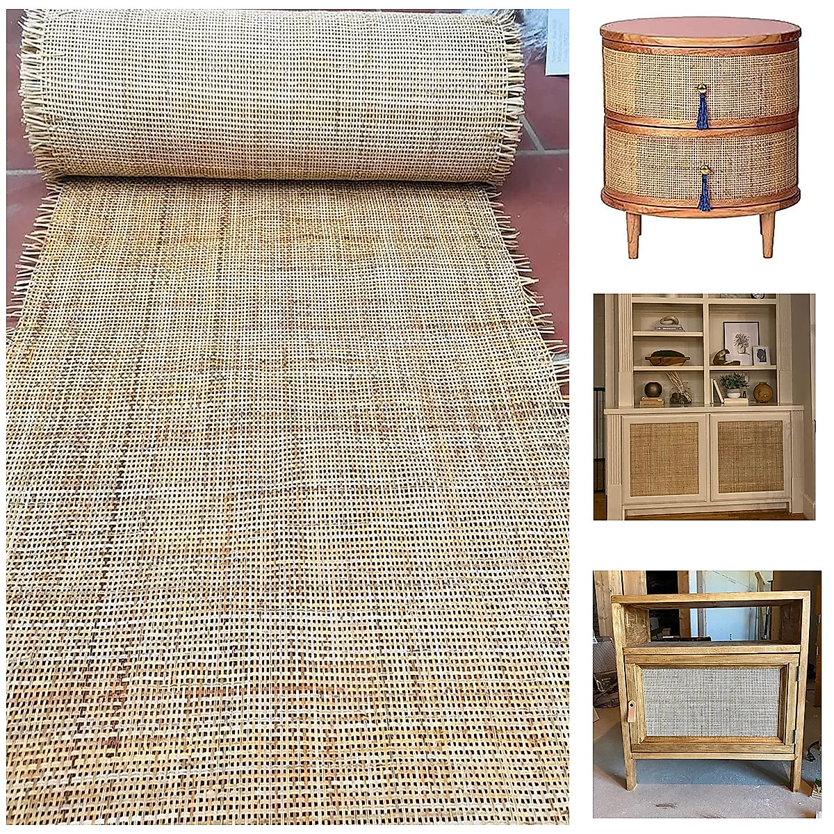 CLAYNIX 18" Width Square Cane Webbing 15 FEET - Cane Webbing Roll - Caning Material for Chairs - Open Weave Wicker Cane Webbing for Cabinet - Cane Fabric Webbing Sheet(15 FEET)