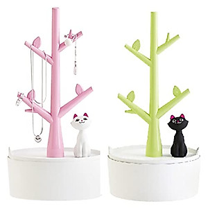 USHOBE Jewelry Display Tree Cat Design: Earring Display Stand Tabletop Cute Earrings Organizer Necklace Holder Tower Earring Tree Tower Ear Stud Holder for Trinkets Organizer Random Color