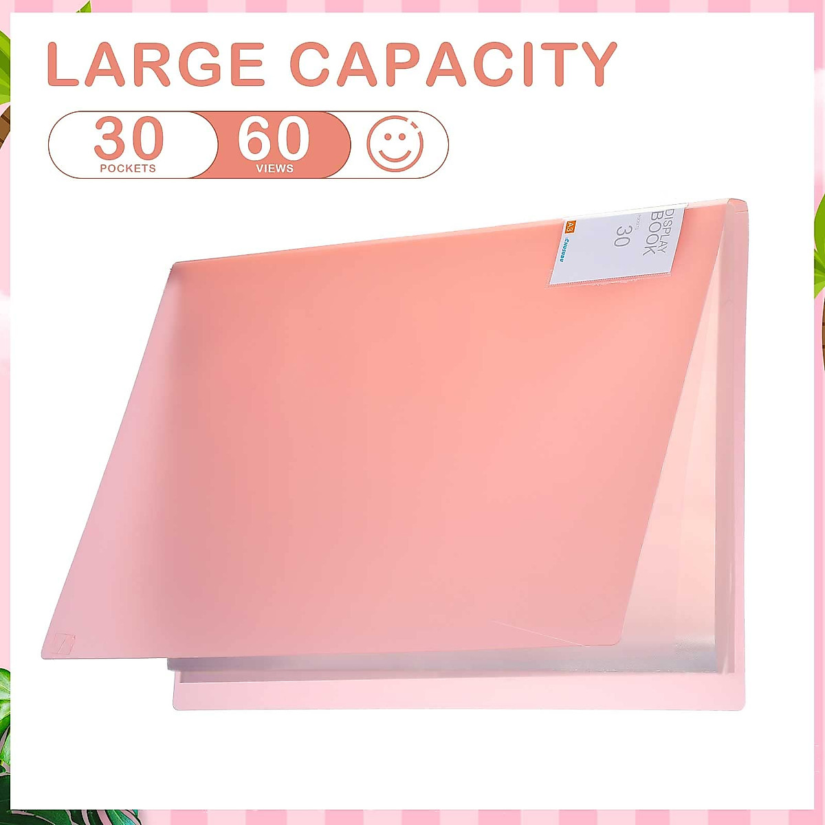 2 Pieces Diamond Art Painting Storage Book A2 A3 30 Pages Diamond Art Portfolio Folder Pink Art Binder for Presentation Artwork Report Photo Album, 17.3 x 13 Inch, 24.4 x 18.1 Inch