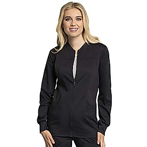 Cherokee Women Warm Up Scrubs Jacket Modern Classic Fit with Zip Front WW305AB, M, Black