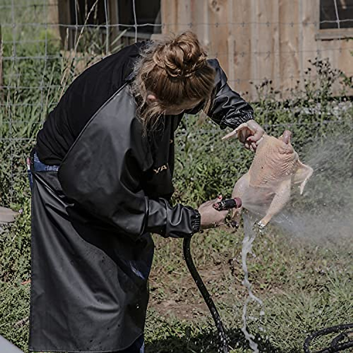 Yardbird Butchering Apron, Durable Waterproof Material, Full Length Sleeves, Elastic Cuffs, Two Adjustable Straps, Easy to Clean, One Size Fits Most, 373120010410,Black