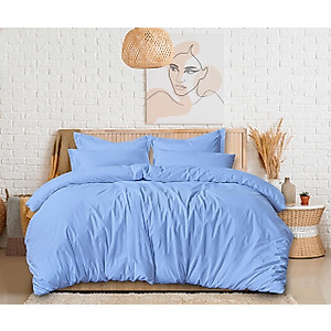 RUVANTI Sky Blue Duvet Cover King Size - Soft Egyptian Cotton Duvet Cover Set 3 Pieces with Button Closure, 1 Duvet Cover 106x96 inches and 2 Pillow Shams (No Comforter)