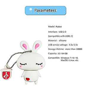 32GB USB Flash Drive Cartoon Rabbit-Shaped, BorlterClamp Cute USB Drive Thumb Drive Memory Stick for External Data Storage