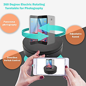 Leadleds 360 Degree Turntable Display Stand, 3 Speeds Electric Rotating Display Stand for Photography Video Shooting Props Jewelry (Black)