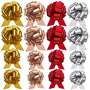 UNIQOOO 48PCS Metallic Rose Gold, Red, Gold, Silver Gift Wrap Pull Bow Set, 6 Inch Large 4'' Medium, Assorted Ribbon for Gift Basket Box Bag Wrapping Décor Valentines Day Wedding Birthday Anniversary