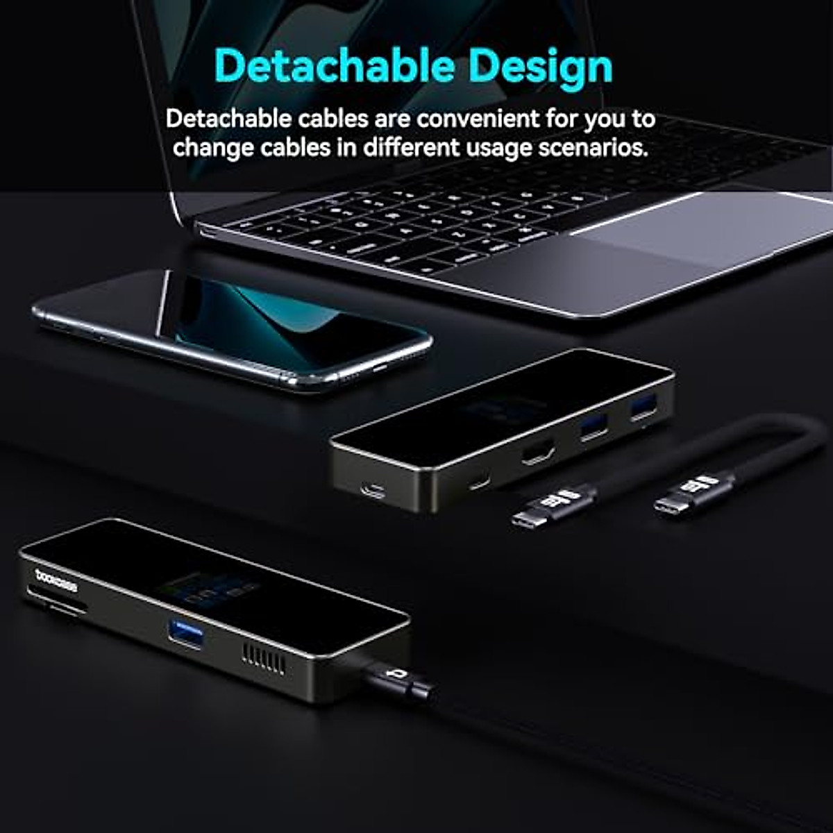 DockCase Visual Smart USB C Hub (7-in-1) with HDMI Port 4K@60Hz, 100w PD Power Delivery, 3 USB-A 5Gbps Data Ports, SD/TF Card Reader, for MacBook Air/Pro, Ipad Pro, Dell XPS, and More