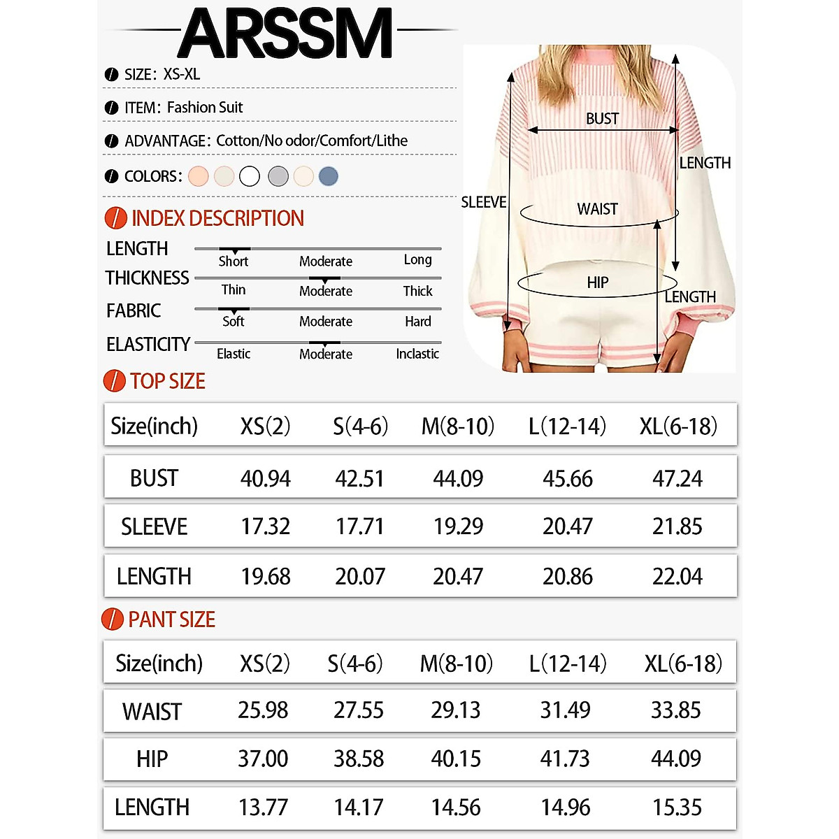 Arssm 2 Piece Sets for Women Casual Knitted Striped Crewneck Pullover Long Sleeve Sweater Shorts Lounge Outfits (White-XL)