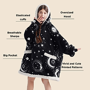 Bedsure Wearable Blanket Hoodie, Blanket Hoodies for Women Sherpa Hoodie as Gifts for Her Mom Girlfriend Kids, Hooded Blanket, Kids, Corgi, Silver Grey