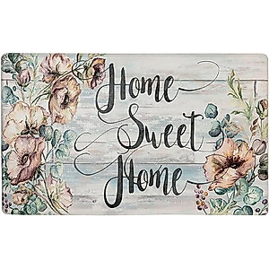 Home Dynamix Cozy Living Home Sweet Home Floral Runner Anti-Fatigue Kitchen Mat, Non-Slip Floor Mat, Padded Standing Desk Mat, Grey/Blue, 17.5"x30"