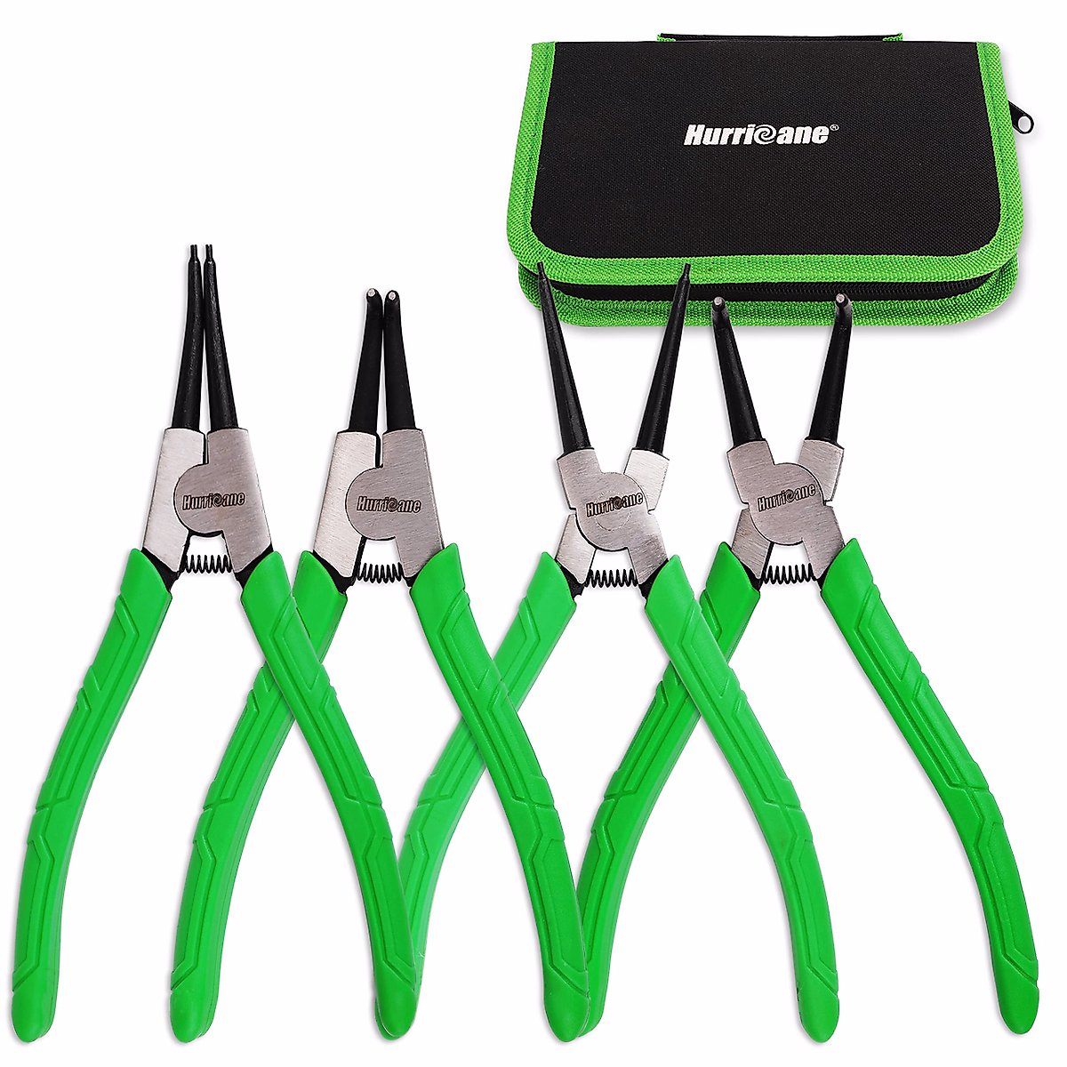 HURRICANE 4 Pieces Snap Ring Pliers Set, 7 Inch Internal & External Circlip Pliers Kit, CR-V Straight & Bent Jaw Pliers, Ideal for Ring Remover Retaining and Remove Hoses, with Portable Storage Pouch