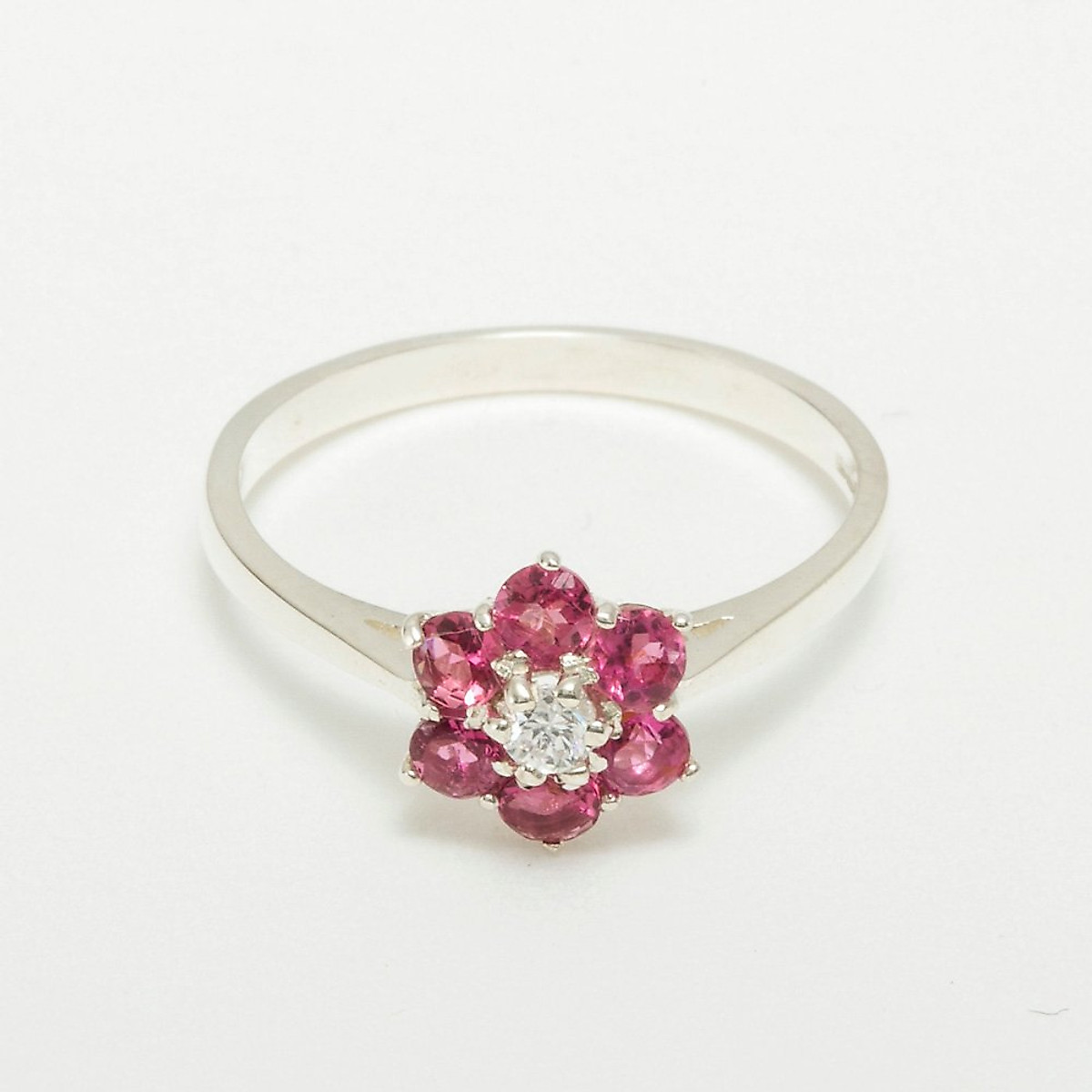 925 Sterling Silver Cubic Zirconia & Pink Tourmaline Womens Cluster Ring - Size 11.5