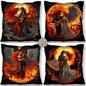 AI-Designed Guitar Moon Throw Pillow Covers 45x45cm Set of 4 - Waterproof for Outdoor Use Farmhouse - for Living Room Bed Couch - Indoor Decorative Cushion Cases for Home Room Christmas Decorations