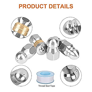 WEOSMIRA Pressure Washer Sewer Jetter Nozzles,4 Pieces, Pointed,Button Nose,Rotating and Corner Jetting Sewer Nozzle,Different Models,Stainless Steel,1/4 Inch Quick Connector,Orifice 4.0, 4.5, 5.5