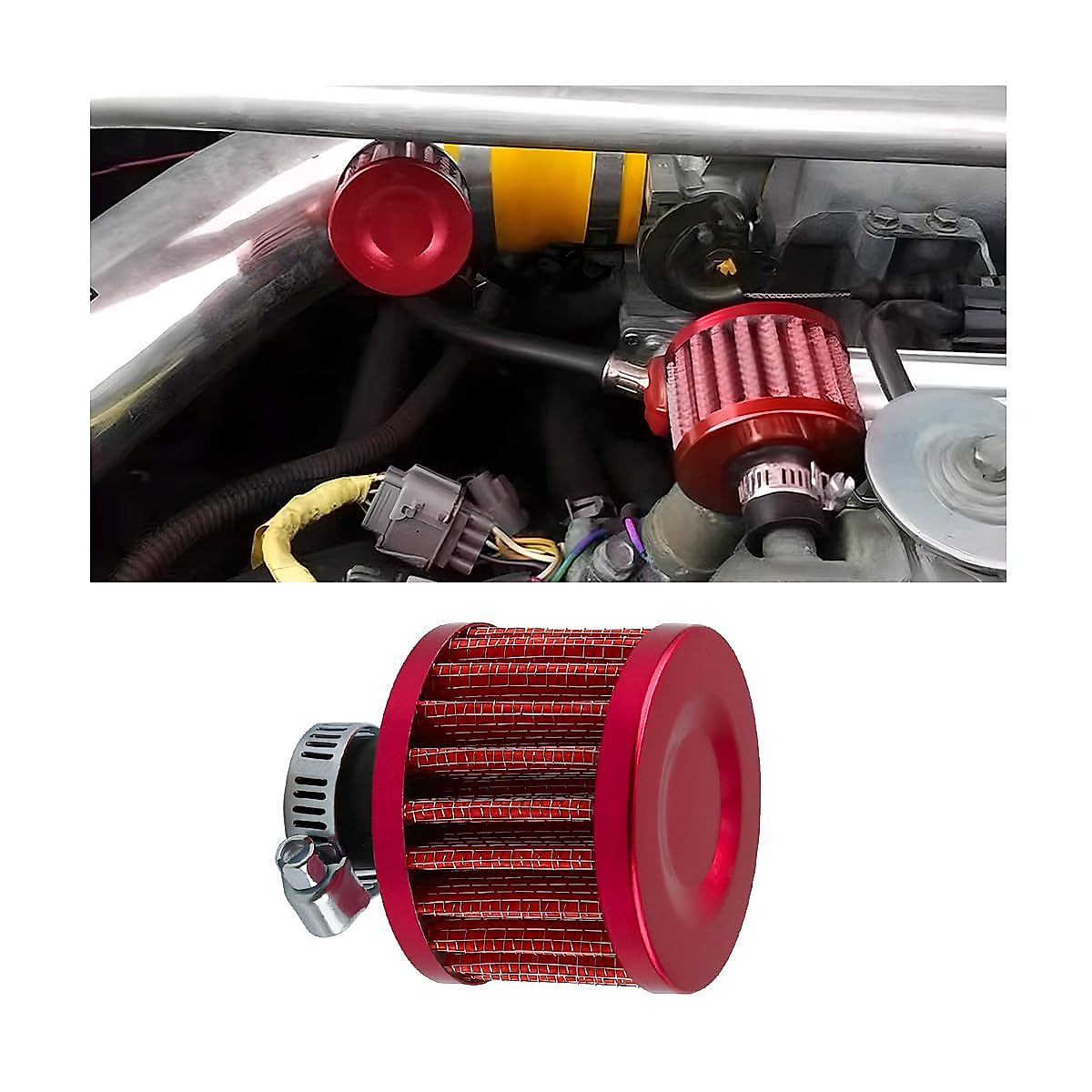 BESULEN Air Intake Filter Breather, 0.47 inch Universal Cold Air Filter, 12mm Car Turbo Vent Air Intake Filter Cleaner, Crankcase Breather Compatible with Car and Motorcycle Engine Parts (Red)