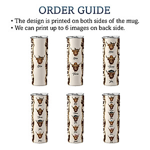 MAHOMAY Personalized Highland Cow Gifts for Mom, Rodeo Mom, Gift For Mom From Daughter Son, Highland Cow Mom Wife Grandma, Coffee Travel Mug Birthday Christmas Cups For Women 20oz Skinny Tumbler