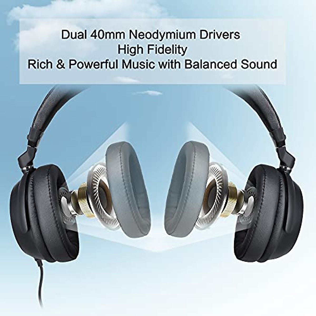 SIMOLIO Long Cord Headphones for TV and PC with Volume Control and Mic, 21.6FT/6.6M Extended Cable with Clip, RCA & 3.5mm AUX Audio, Fold-Flat Stereo Over Ear Wired TV Headphones, SM-906TV