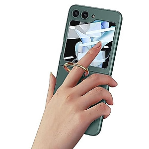 DALUZ Design for Galaxy Z Flip 5 Case 5G 2023, Slim Thin Z Flip 5 Case with Ring Kickstand Back Screen Protector, Raised Bezel Full Protection Samsung Z Flip 5 Case (Green)