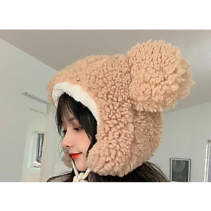Cute Plush Faux Fur Animal Critter Hat Cap with Ear Flaps Fuzzy Bear Hat Soft Warm Winter Hat Beanie for Adults Women Girls Khaki