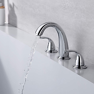 sumerain 2 Handle Widespread Roman Tub Faucet with Valve Chrome Finish, High Flow