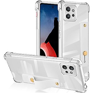 ZHIYIWU Designed for Moto ThinkPhone 5G Phone Case with Wristband Kickstand Ring Stand Clear Holder Kickstand Slim Transparent Soft Silicone TPU Shockproof Anti-Scratch Protective Cover - Clear