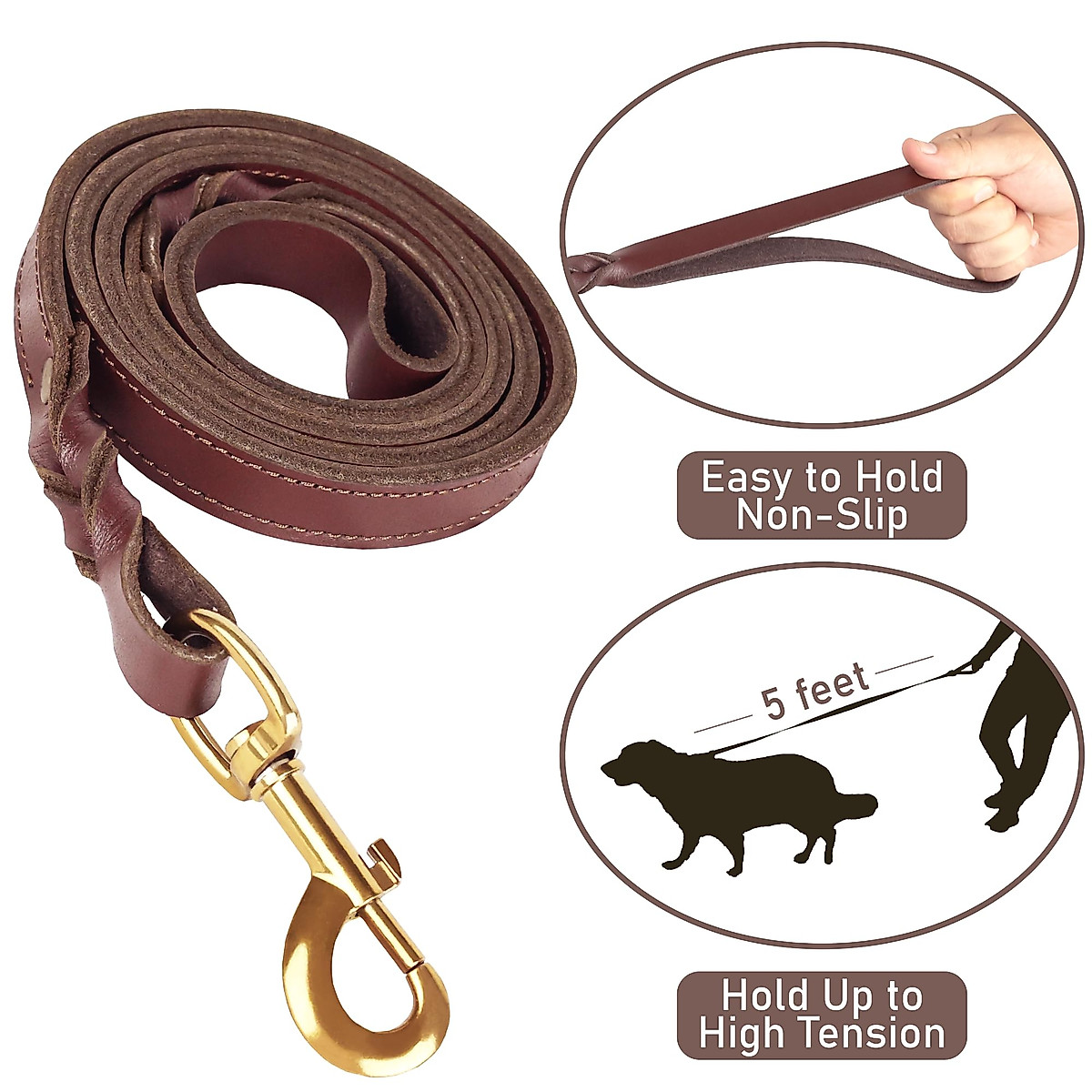 Heavy Duty Genuine Leather Dog Collar and Leash Set - 5ft Soft and Durable Leash and Collar Set with Metal Buckle - Adjustable Dog Collar Set, Compatible for Small to Medium Dogs